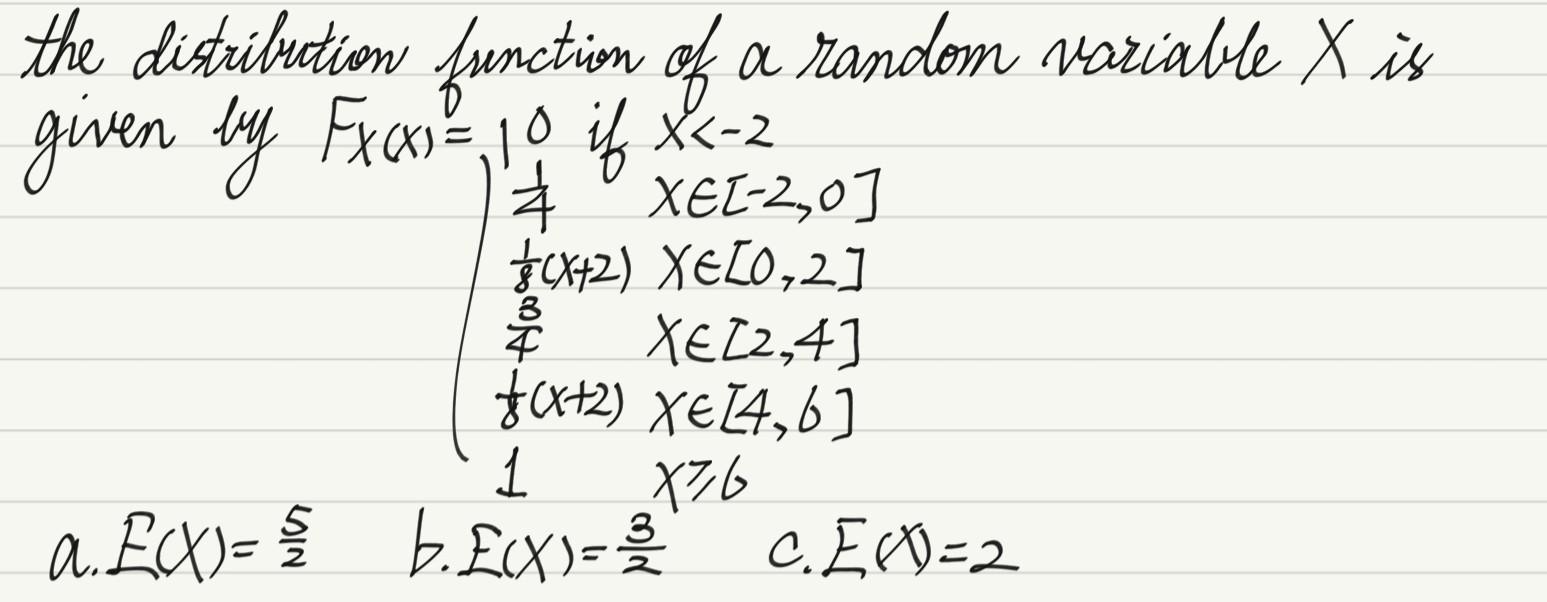 Solved the distribution function of a random variable X is | Chegg.com