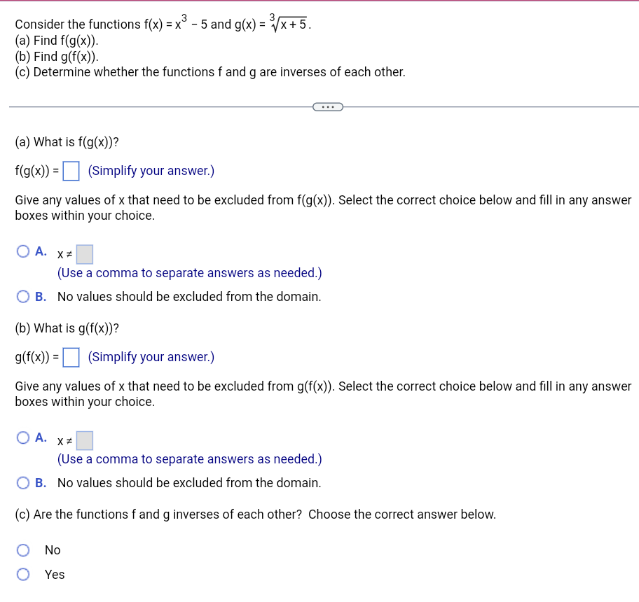 Solved Consider the functions f(x)=x3−5 and g(x)=3x+5. (a) | Chegg.com