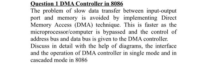 Solved Question 1 DMA Controller in 8086 The problem of slow | Chegg.com