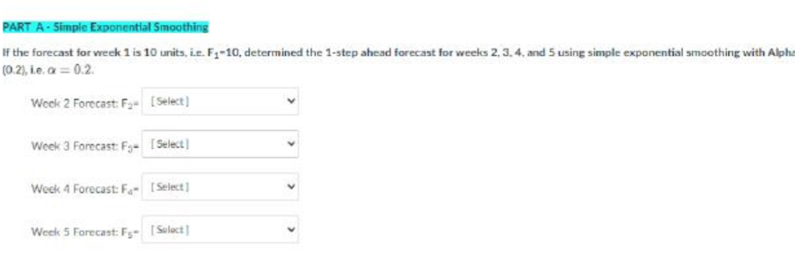 Solved PART A. ﻿Simple Exponential SmoothingIf the forecast | Chegg.com
