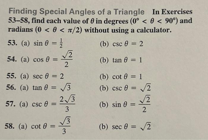 Solved Finding Special Angles of a Triangle In Exercises | Chegg.com