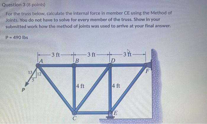 Solved Question 3 (8 points) For the truss below, calculate | Chegg.com