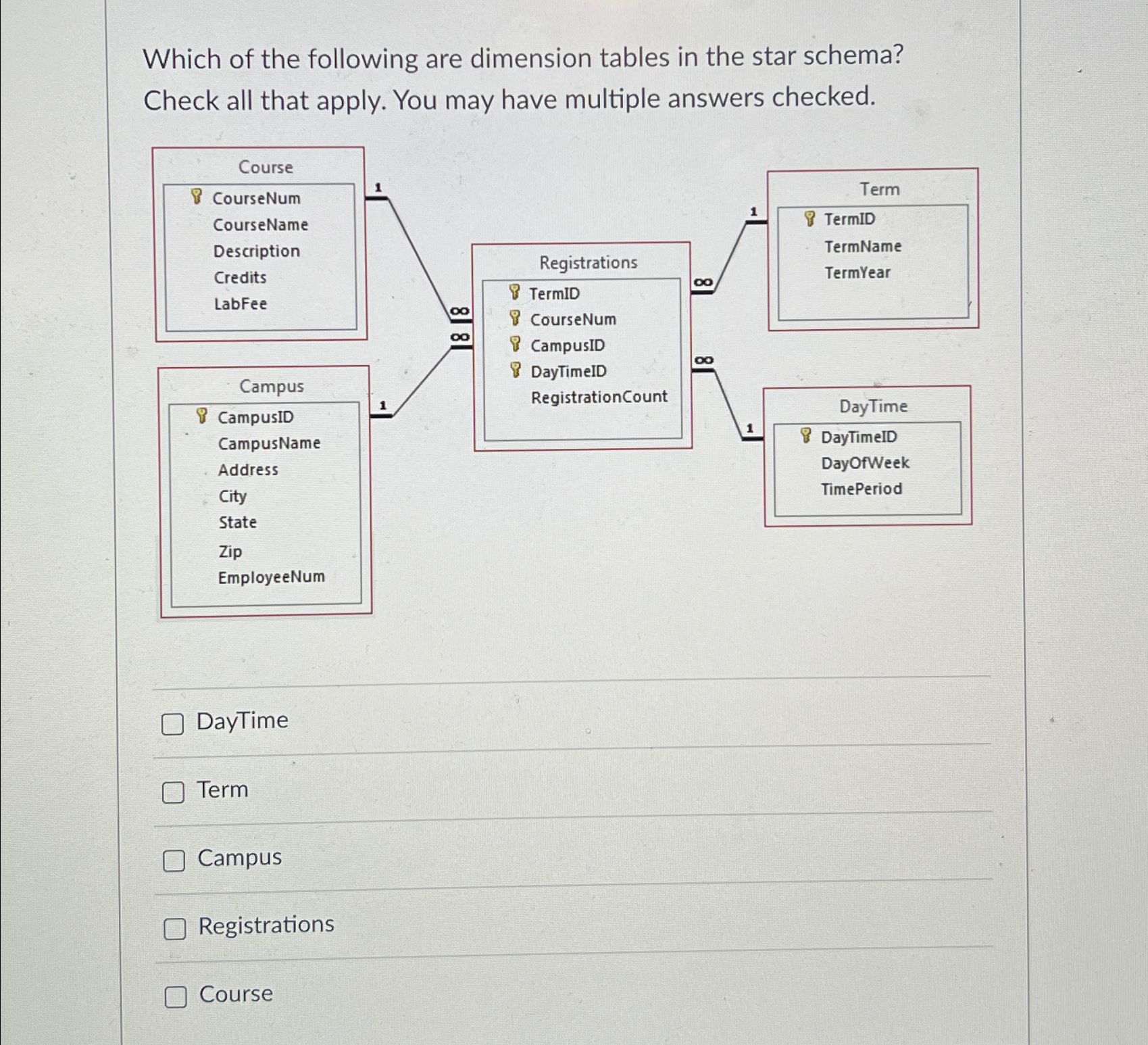Solved Which of the following are dimension tables in the | Chegg.com