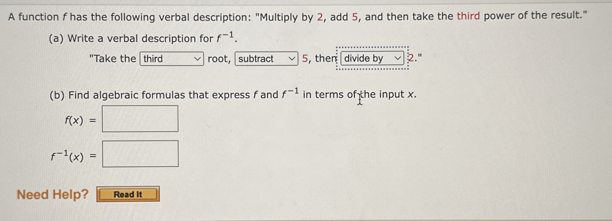 A function f ﻿has the following verbal description: | Chegg.com