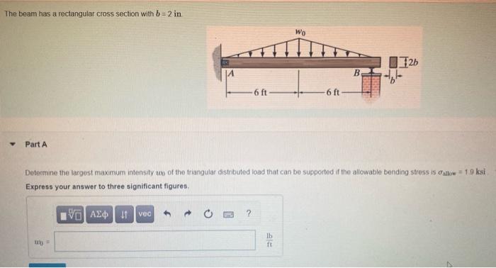 Solved The beam has a rectangular cross section with b = 2 | Chegg.com