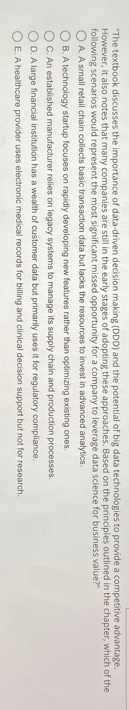 Solved "The textbook discusses the importance of data-driven | Chegg.com