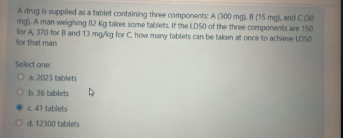 Solved A drug is supplied as a tablet containing three | Chegg.com