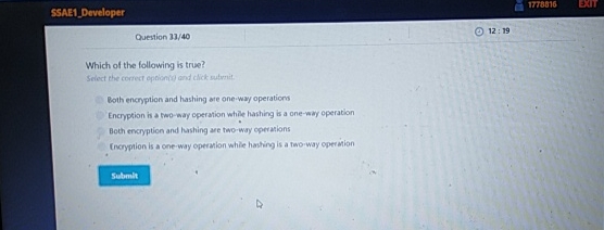 Solved SSAE1_Dweloperพ7 3816Question 33/4012:19Which of the | Chegg.com
