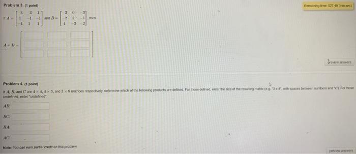 Solved Problem 3. (1 point) -3 It A- A+B= 1 -1 and B- BC: BA | Chegg.com
