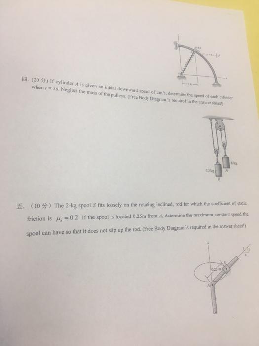 Solved 19. (205) If cylinder A is given an initial downward | Chegg.com