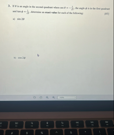 Solved If θ ﻿is an angle in the second quadrant where | Chegg.com