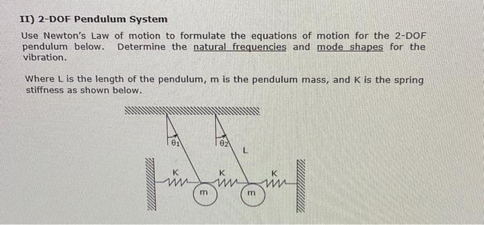 Solved Ii 2 Dof Pendulum System Use Newtons Law Of Motion