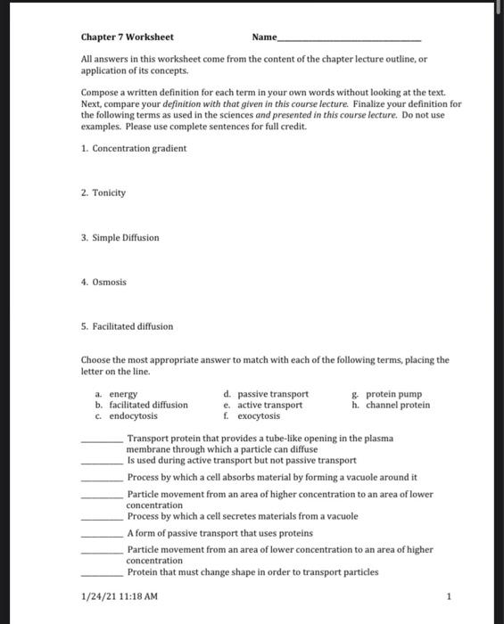 Solved Chapter 7 Worksheet Name All answers in this | Chegg.com