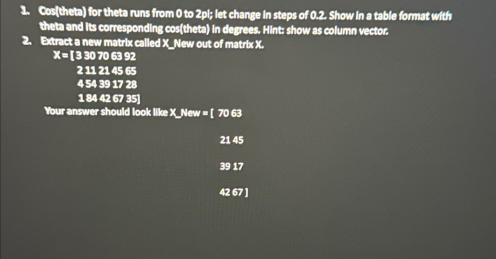 Solved Cos/(theta) ﻿for theta runs from 0 ﻿to 2 ﻿pl; let | Chegg.com