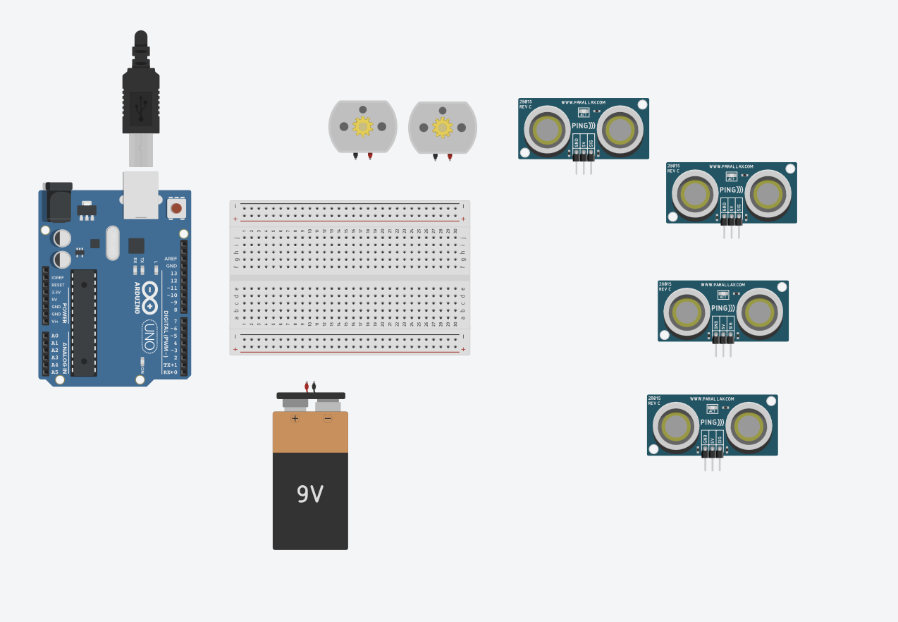 Help build a circuit on tinkercad with 4 ﻿ultrasonic | Chegg.com