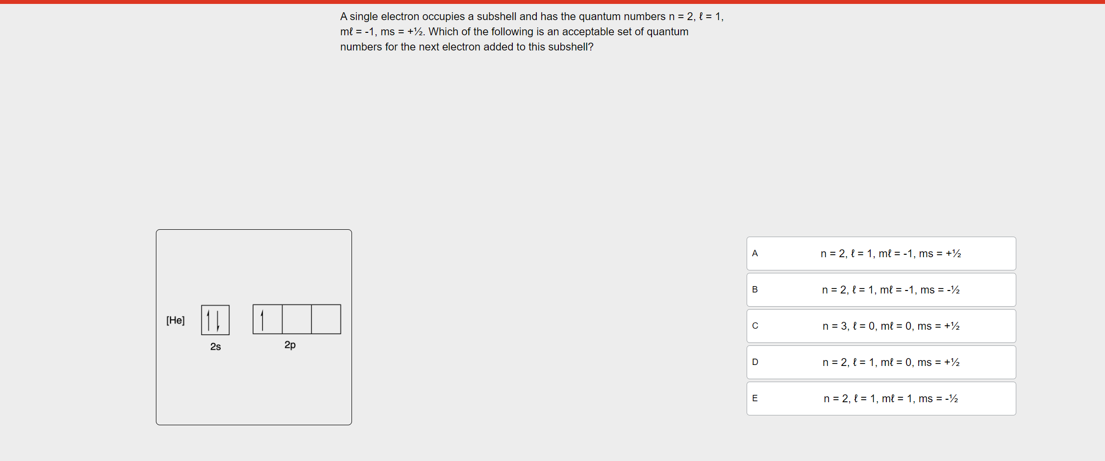 Solved A single electron occupies a subshell and has the | Chegg.com
