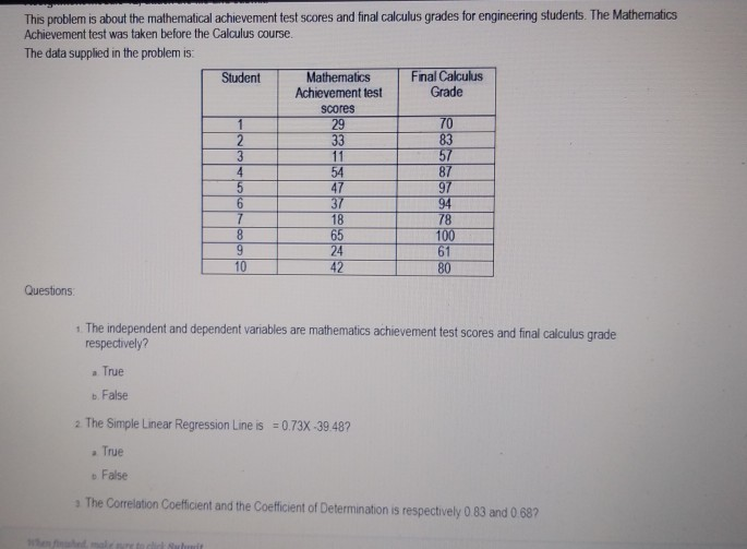 Solved 1 This problem is about the mathematical achievement | Chegg.com