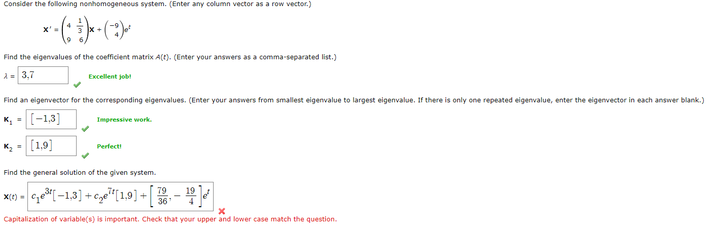Solved Consider the following nonhomogeneous system. (Enter | Chegg.com