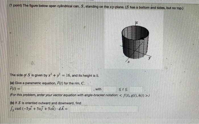 Solved (1 point) The figure below open cylindrical can, S, | Chegg.com