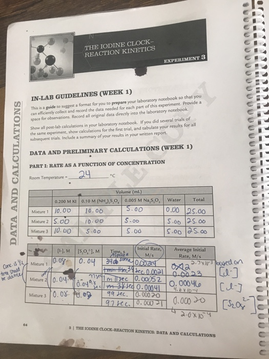 THE IODINE CLOCK- REACTION KINETICS EXPERIMENT 3 | Chegg.com