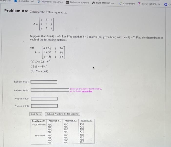 Solved Problem \#4: Consider the following matrix | Chegg.com