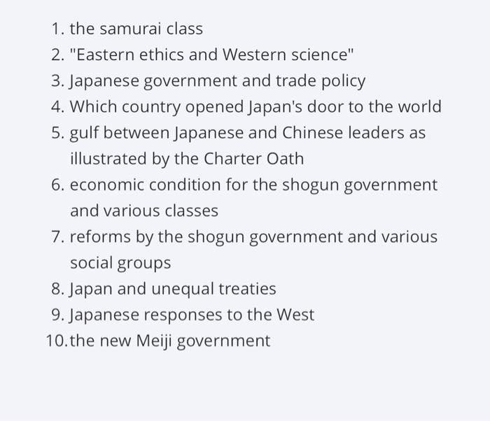 Solved 1. the samurai class 2. "Eastern ethics and Western | Chegg.com