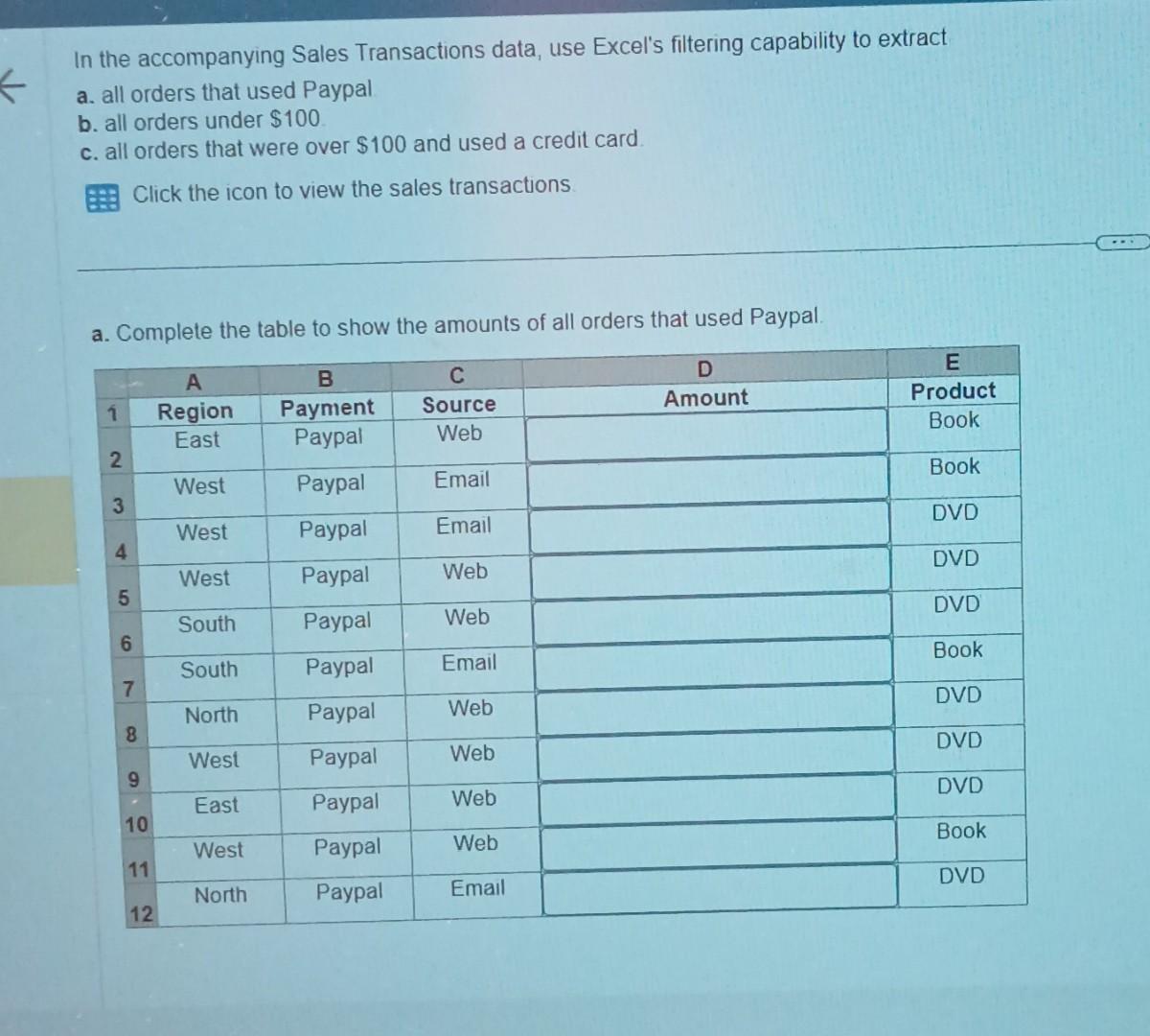 Solved In the accompanying Sales Transactions data, use | Chegg.com