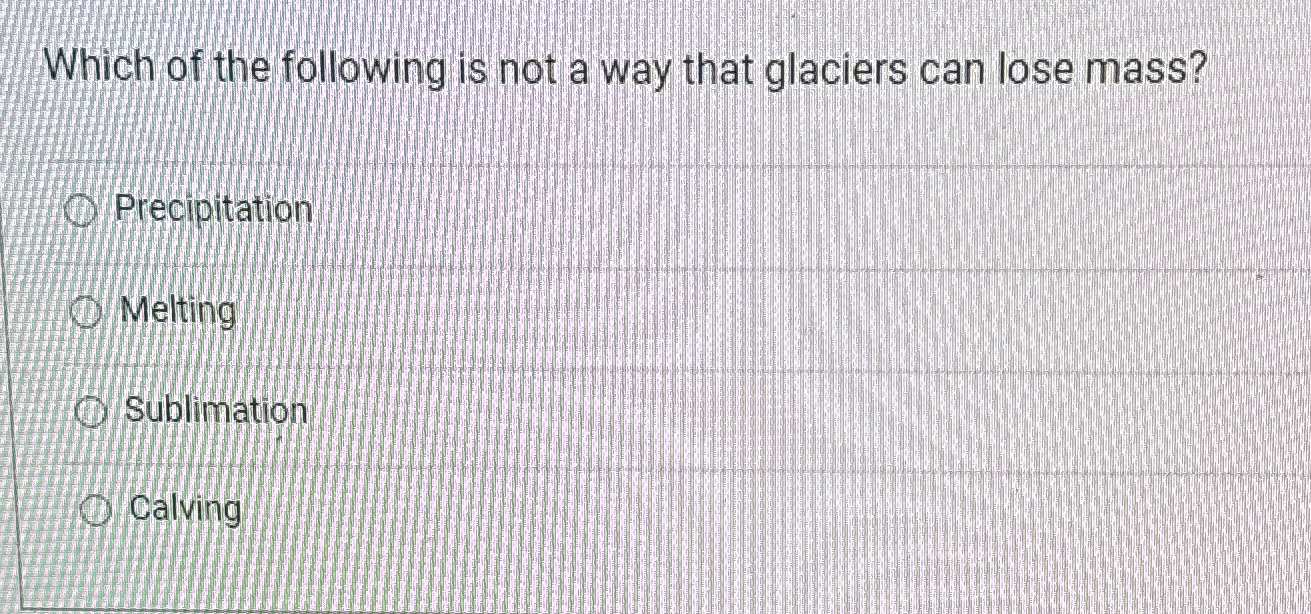 Solved Which of the following is not a way that glaciers can | Chegg.com