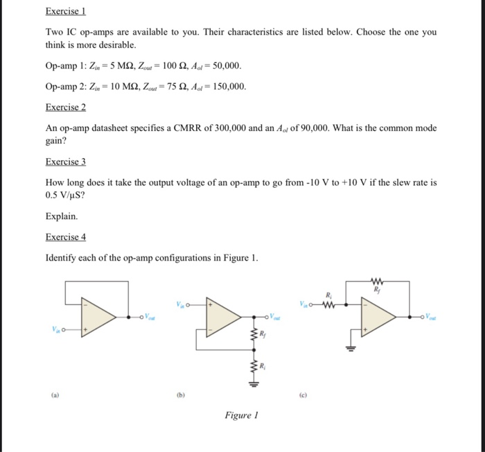 Solved Exercise 1 Two IC op-amps are available to you. Their | Chegg.com