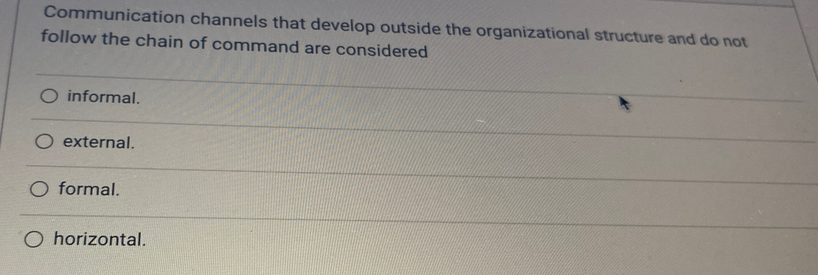 Solved Communication channels that develop outside the | Chegg.com