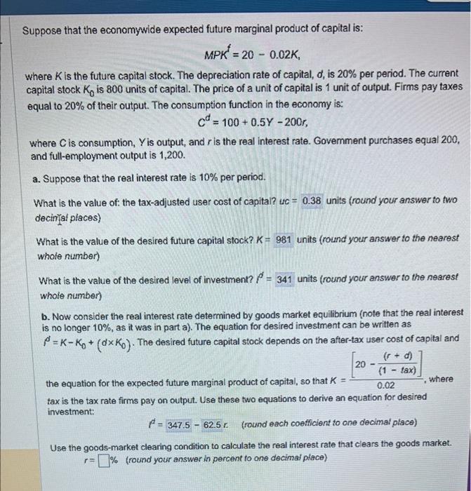 Solved Suppose that the economywide expected future marginal | Chegg.com