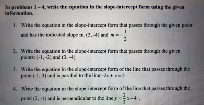 Solved In problems 1 - 4, write the equation in the | Chegg.com