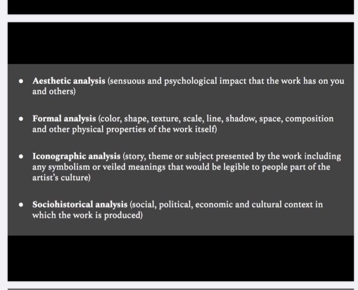 Aesthetic analysis (sensuous and psychological impact | Chegg.com