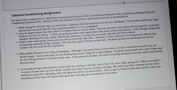 Solved Classical Conditioning Assignment For each of the | Chegg.com