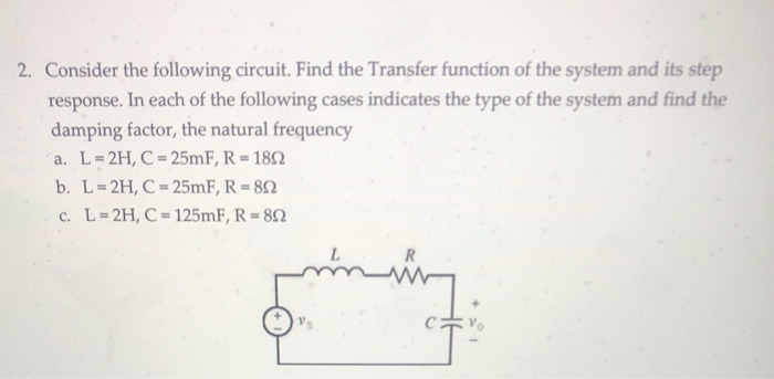Solved 2. Consider the following circuit. Find the Transfer | Chegg.com