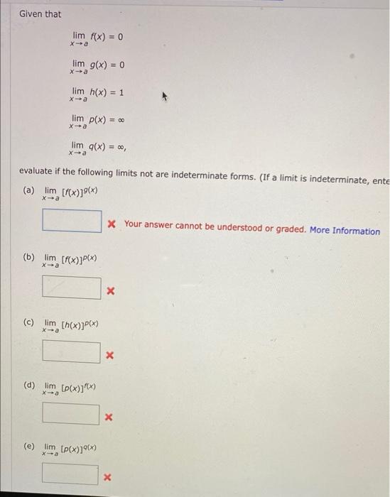 Solved Given that lim f(x) = 0 lim g(x) = 0 lim h(x) = 1 xa | Chegg.com