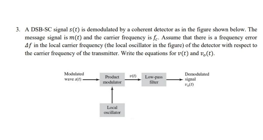 Solved 3. A DSB-SC signal s(t) is demodulated by a coherent | Chegg.com