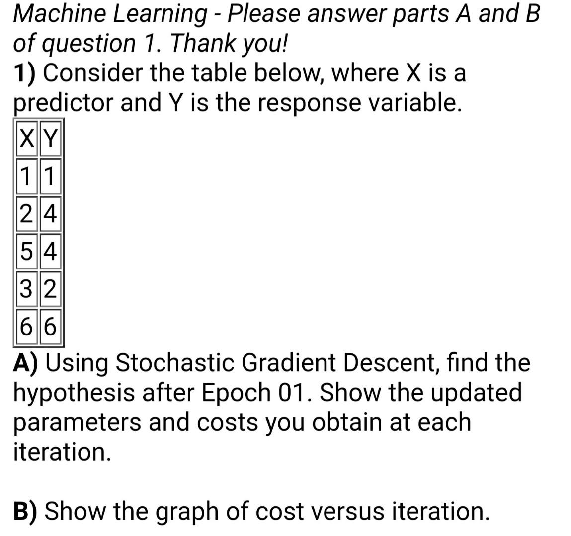 Solved Machine Learning - Please answer parts A and B of | Chegg.com Solved Machine Learning - Please answer parts A and B of | Chegg.com