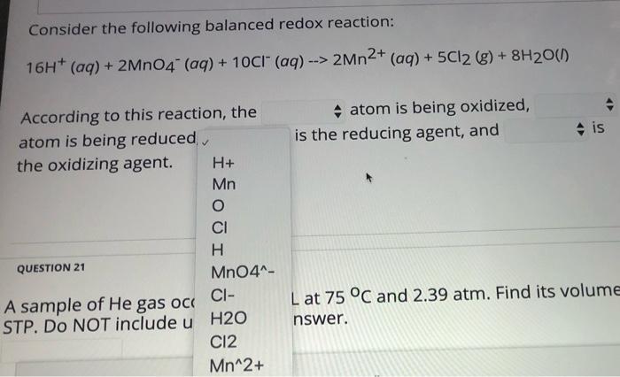 Solved Consider the following balanced redox reaction: 16H+ | Chegg.com