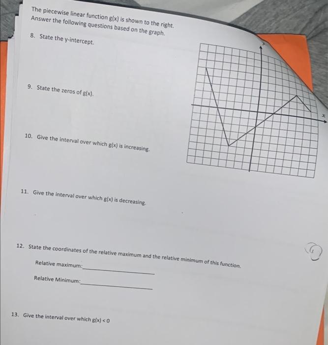 Solved The piecewise linear function g(x) is shown to the | Chegg.com