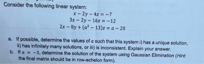 Consider the following linear system: | Chegg.com