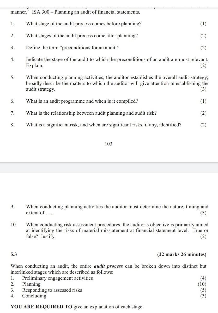 manner." ISA 300 - Planning an audit of financial | Chegg.com