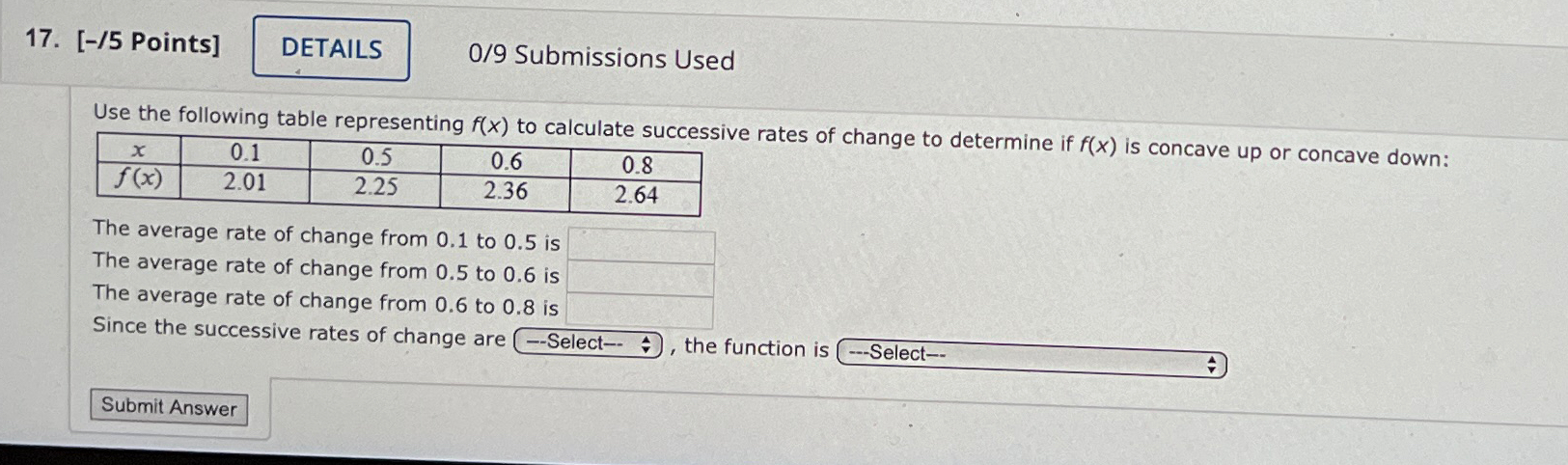 [-/5 ﻿Points]0/9 ﻿Submissions UsedUse the following | Chegg.com