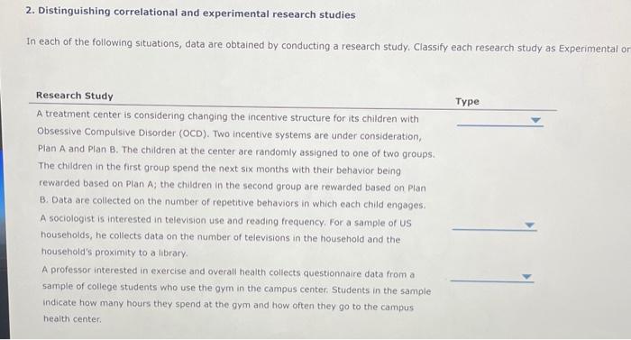 Solved 2. Distinguishing correlational and experimental | Chegg.com