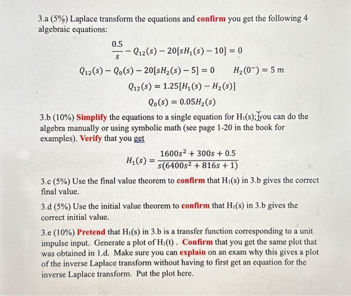 Solved 3.a (5%) Laplace transform the equations and confirm | Chegg.com
