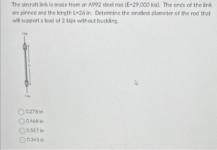 Solved The aircraft link is made from an A992 steel rod | Chegg.com