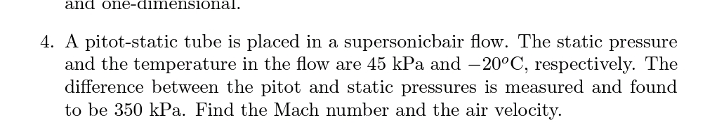 Solved A pitot-static tube is placed in a supersonicbair | Chegg.com