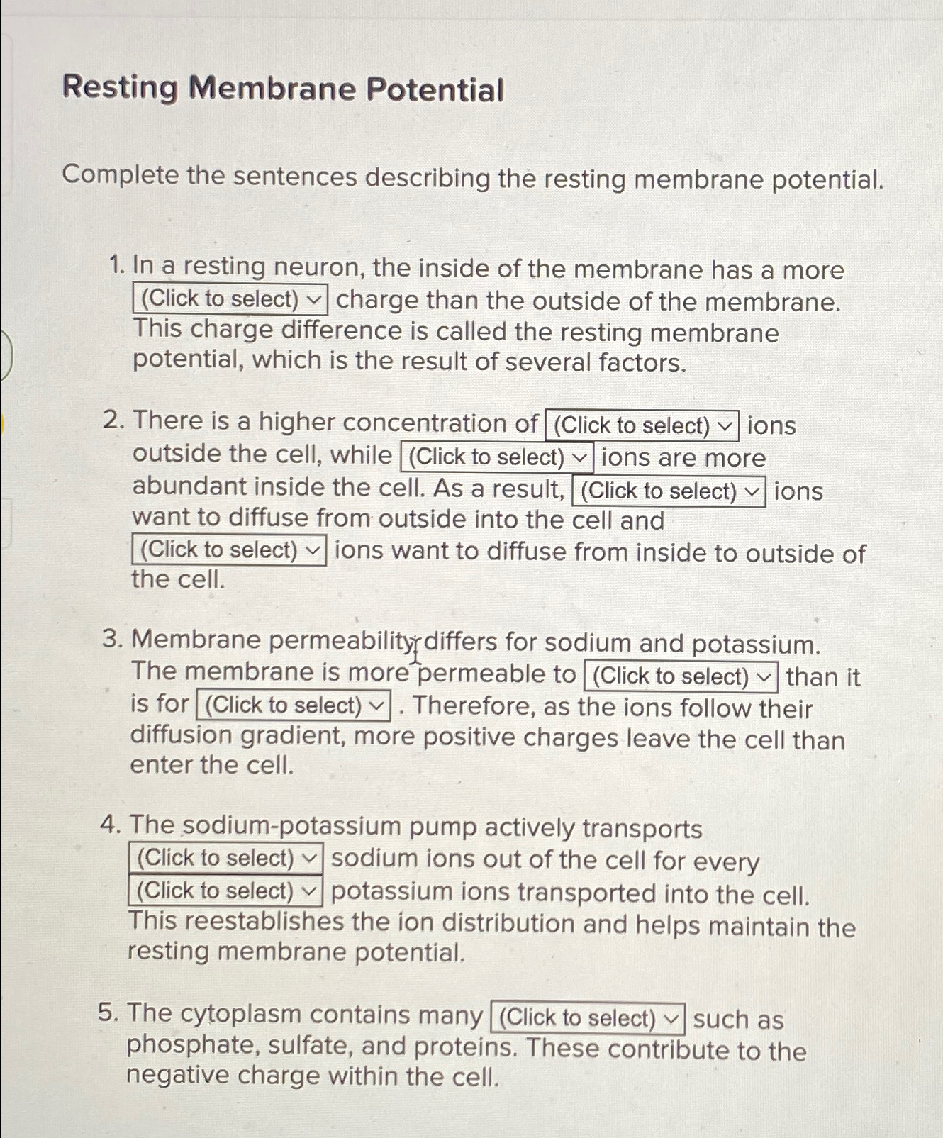 Solved Resting Membrane PotentialComplete the sentences | Chegg.com