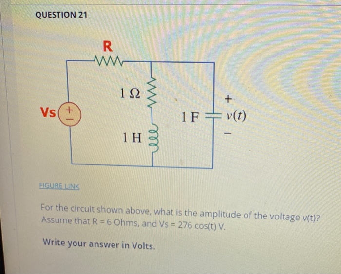Solved QUESTION 21 R 122 + Vs( + 1F+v(t) 1 Η FIGURE LINK For | Chegg.com