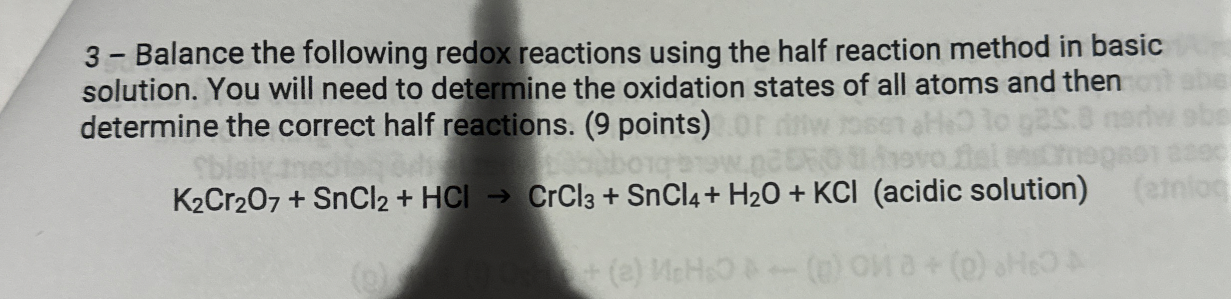 Solved 3 - ﻿Balance the following redox reactions using the | Chegg.com